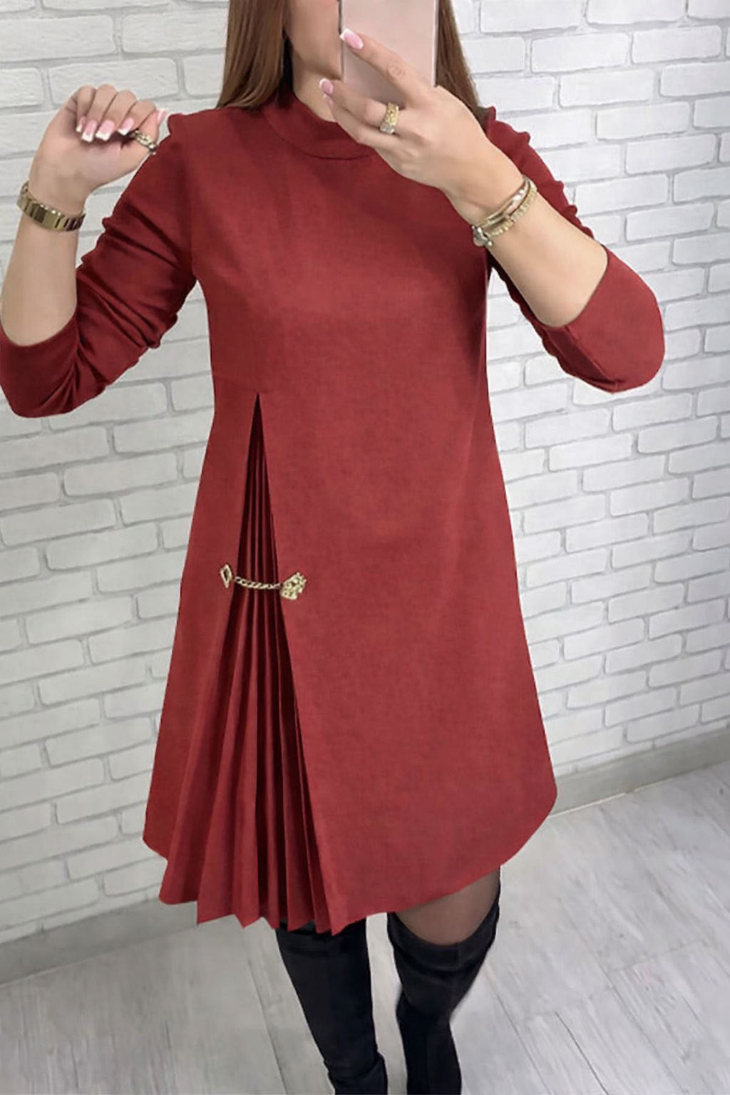 Isabelle – Elegant Dress with Pleated Accent – Nancy & Ruth