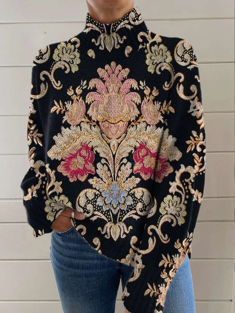 Mavis | Vintage floral knit turtleneck jumper – Nancy & Ruth