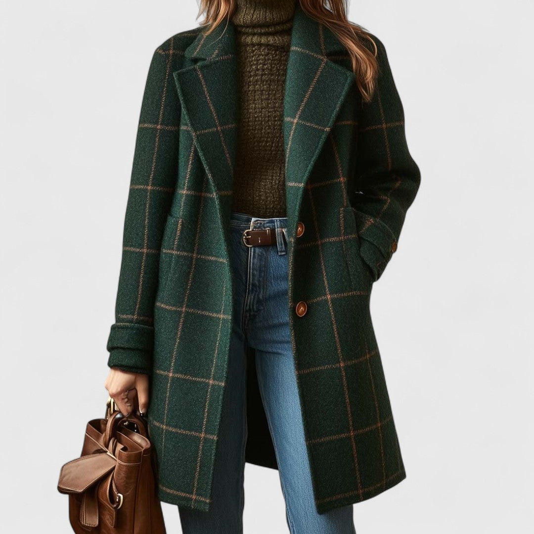 Fiona – Classic Checkered Mid-Length Coat – Nancy & Ruth
