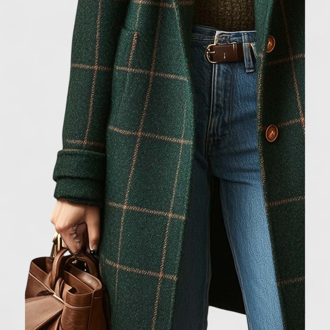 Fiona – Classic Checkered Mid-Length Coat – Nancy & Ruth